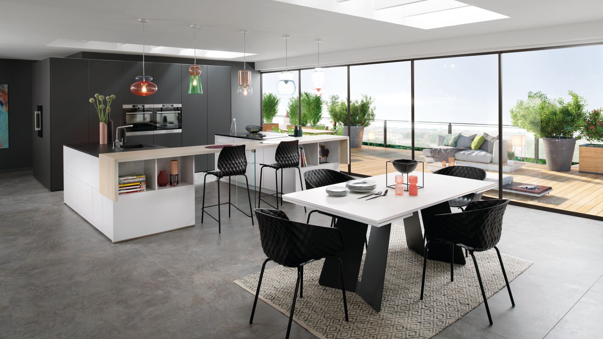 Cuisine noire et blanche avec îlot central | SCHMIDT