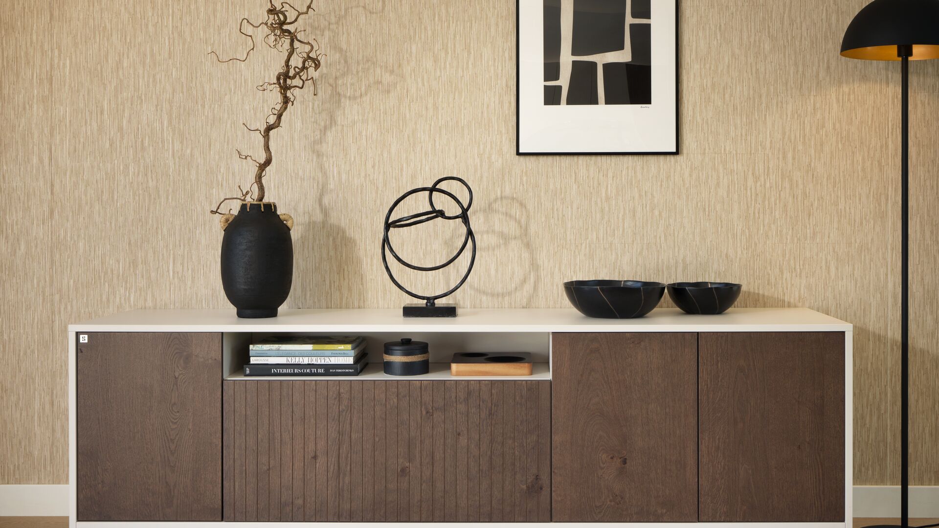 Meuble bas de salon beige et bois | SCHMIDT