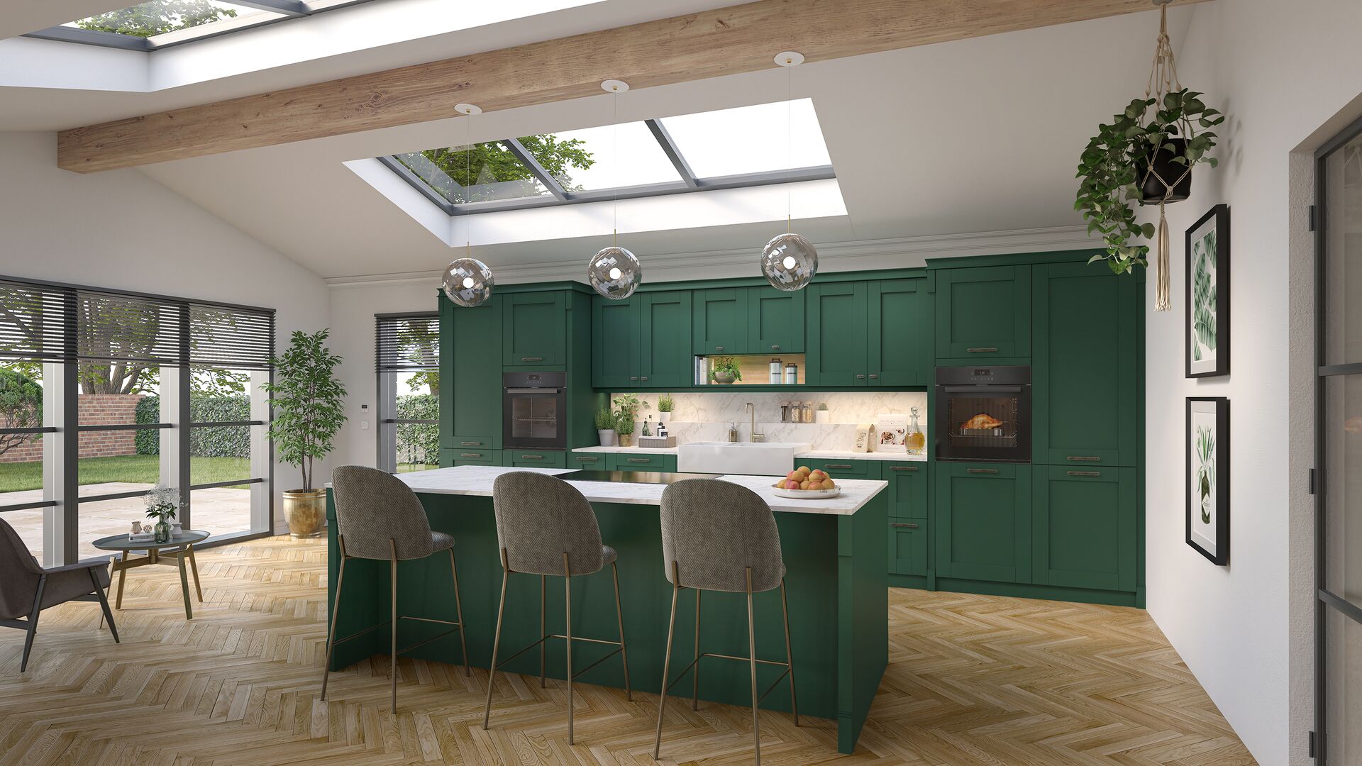 Cuisine verte cottage chic avec ilot central | SCHMIDT